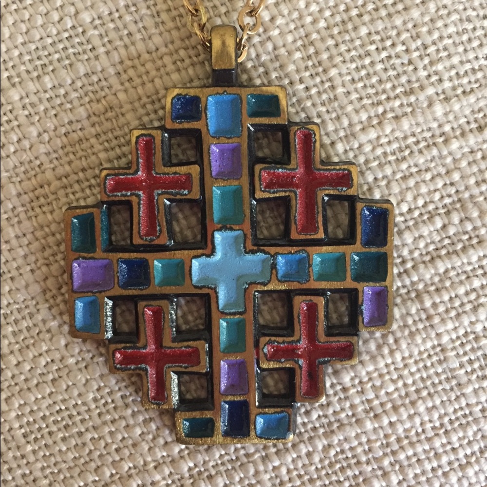 1969 Terra Sancta Guild Cross Hand Painted Israel - Gem